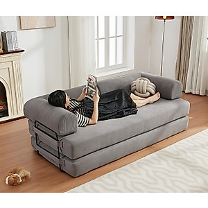 Lin-Utrend 78.5" Loveseat Sofa Fold-Out Sofa Bed,Modern Modular Futon Floor Couch&King Size Bed Mattress with 2 Pillow,DIY Combination Convertible Sleeper Sofa Bed for Living Room Apartment (Gray)