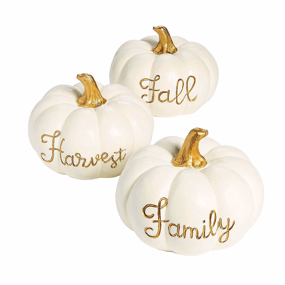 White Pumpkin with Gold Centerpieces (3 Piece Set) Fall and Halloween Home Decor