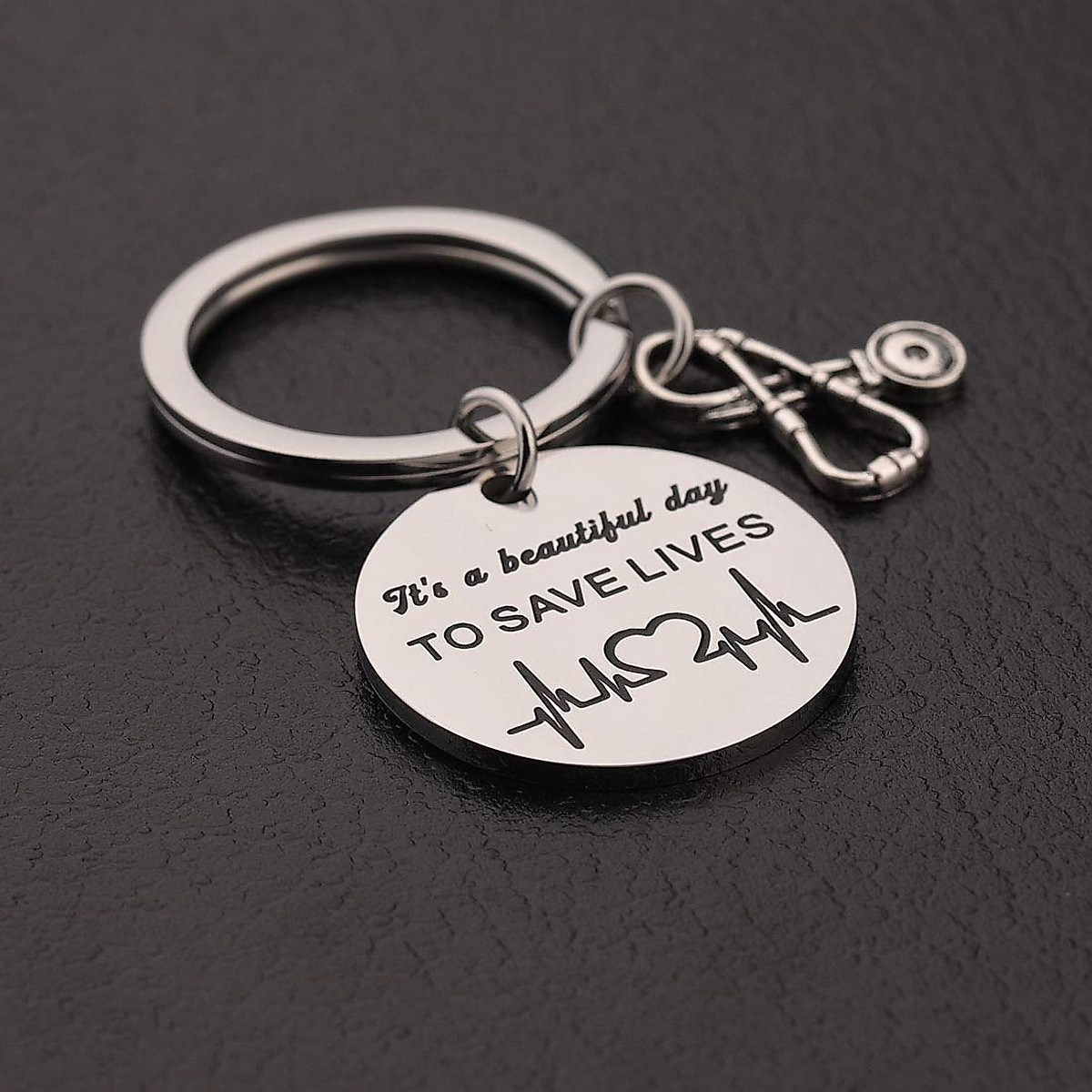 Heartbeat Keychain Gift for Nurse Doctor It's a Beautiful Day to Save Lives Medical Student Gift Stethoscope Charm Jewelry (beautiful day to save lives)