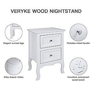 VERYKE White Nightstand Set of 2 with 2 Drawers Small Bed Side Cabinet Storage with Metal Handle Farmhouse Night Stands for Small Spaces,Living Room,Bedroom