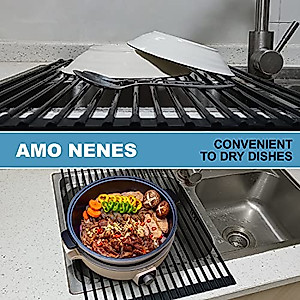 amo nenes Roll-up Dish Drying Rack, Over The Sink Kitchen Rolling Sink Rack, Multipurpose Dry Rack Dish Drainer, Stainless Steel Foldable Dish Drying Rack for Sink Counter(17.4" x 13.1")