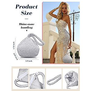 MTLEE Women Clutch Rhinestone Jewelry Set 4 Pieces Bridal Wedding Choker Bracelet Dangle Earrings Triangle Bling Glitter Purse for Party (Silver)