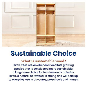 ECR4Kids 2-Section Coat Locker with Bench, Classroom Furniture, Natural