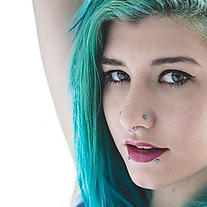 ZS 5 Pieces Opal Nose Studs 20 Gauge Nose Pin Blue Nose Piercing Stud Stainless Steel Nose Stud Retainer L-Shape (5PCS L-shaped Nose Rings)