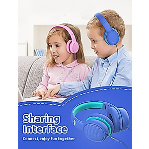 gorsun Premium A66 Kids Headphones with 85dB/94dB Volume Limited, in-line HD Mic, Audio Sharing, Foldable Toddler Headphones, Adjustable, Children Headphones Over-Ear for School Travel, Blue