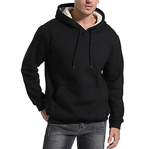 Flygo Men's Casual Fleece Sherpa Lined Hoodie Winter Warm Pullover Hooded Sweatshirt(Black-XL)