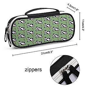Cartoon Cow Pattern PU Leather Pen Pencil Bag Organizer Portable Makeup Carry Case Storage Handbag
