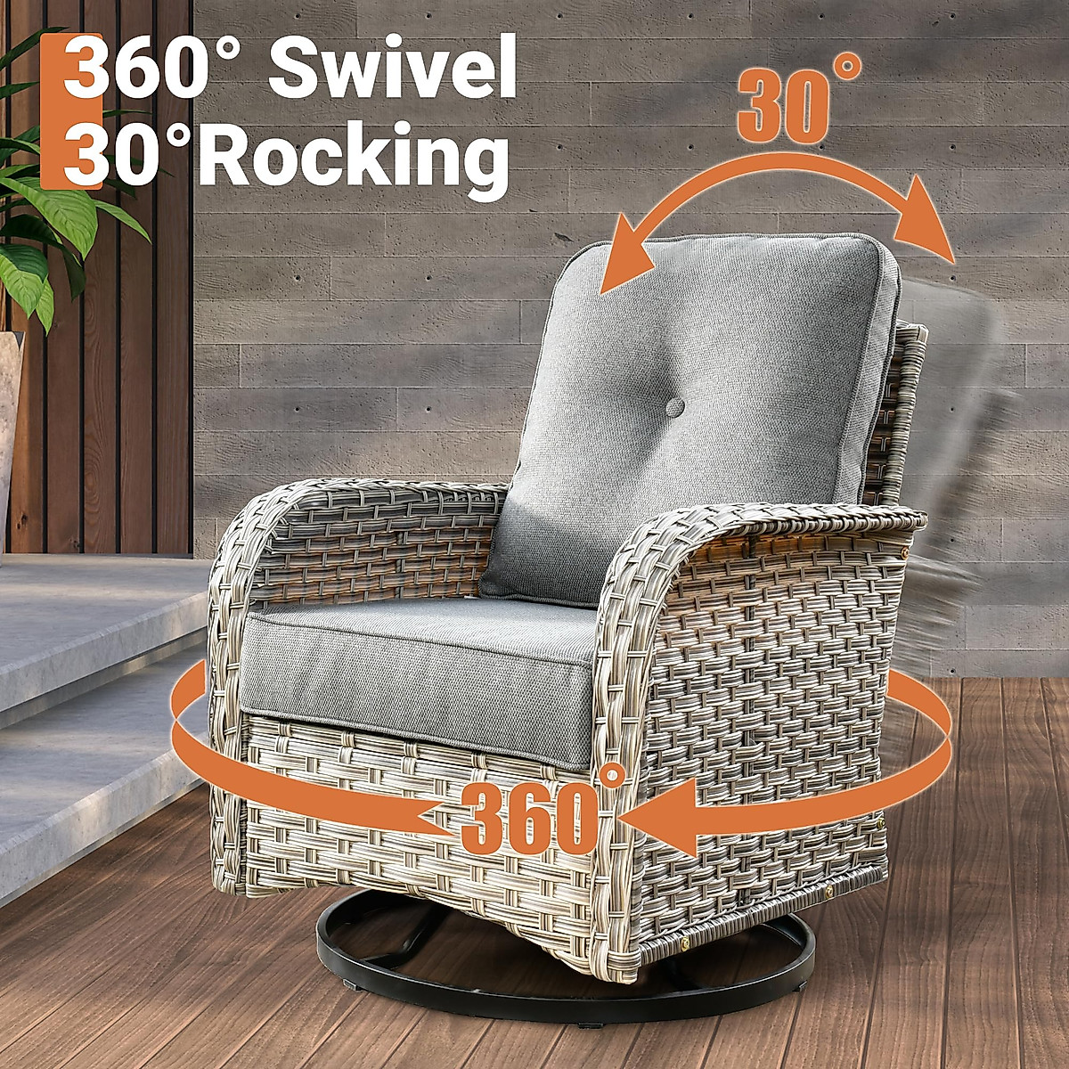 ovios 11 Pcs Patio Furniture with Fire Pit Table, Outdoor Rattan Wicker Conversation Set with Glowing Coffee Table, Comfy Sectional Sofa for Porch Balcony Backyard Pool, Grey