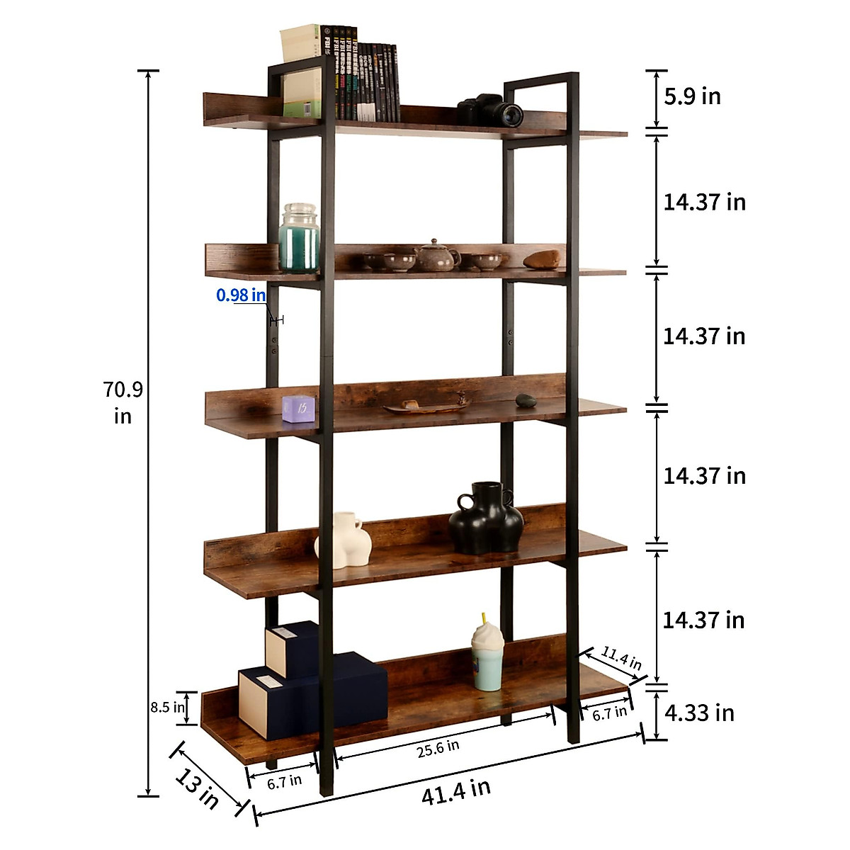 Vocuer 5 Tier Bookshelf Tall Bookcase bookcases and Book Shelves 5 Shelf Bookshelves and bookcases Wide Bookshelf for Bedroom Large Bookshelf Small Open Bookcase Shelf Book case Book Shelf for Office
