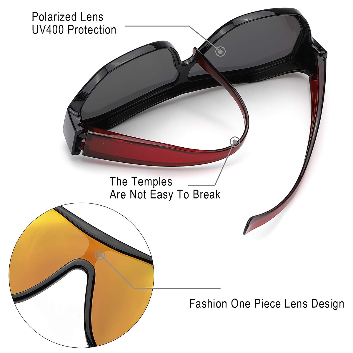 IGnaef Anti-glare Fit Over Glasses for Men Women Polarized UV Protection, Stylish HD Wrap Around Sunglasses for Cycling/Running/Driving/Fishing