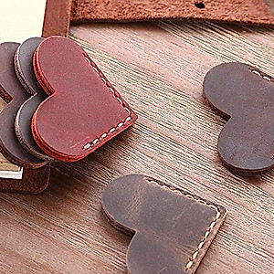 3Pcs Heart-Shape Leather Bookmark Page Corner Page Maker Leather Bookmark Personalized Handmade Reading Book Marker for Bookworm Women Men Teacher Student Lover Gifts