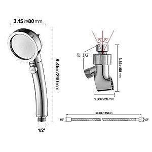 KAIYING Chrome High Pressure Handheld Shower Head with ON/OFF Pause Switch, 3 Spray Modes Shower Wand with Shut Off Button, Removable Camper Shower Head with Hose and Adjustable Angle Bracket