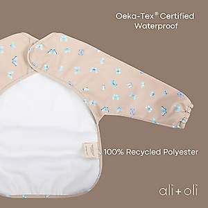 Ali+Oli Smock Bib for Baby (1-pc) Short Sleeve Set (Farm) BPA-Free Oeko-Tex Certified, Toddler Bib Ages 6m+