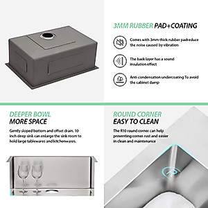 23 Undermount Kitchen Sink - Mocoloo 23x18 Inch Undermount Sink Stainless Steel 16 Gauge Single Bowl Bar Prep Deep Sinks