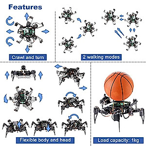 FREENOVE Big Hexapod Robot Kit for Raspberry Pi 4 B 3 B+ B A+, Walking, Self Balancing, Live Video, Face Recognition, Pan Tilt, Ultrasonic Ranging, Camera Servo (Raspberry Pi NOT Included)