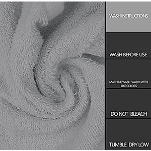 Cotton & Calm Exquisitely Fluffy 100% Cotton Wash Cloths Set - Luxurious 24 Pack Grey Washcloths - 12x12 Inches Face Towel - Super Soft and Absorbent for Face, Hand, Gym & Spa