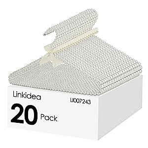 Linkidea 20 Pack Pearl Beaded Clothes Hangers Bulk Pack, Wholesale Multi-Pack Plastic Elegant Clothes Dress Pants Hanger, Closet Coat Storage Organizer Standard Hangers (White)