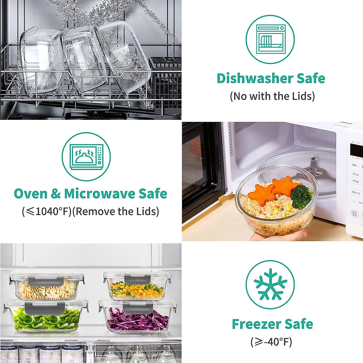 34pcs Glass Food Storage Containers with Lids Set, Airtight Glass Meal Prep Containers (17 Containers & 17 Lids), Leak Proof Lunch Containers BPA-Free, Microwave, Oven, Freezer, Dishwasher Safe-Grey