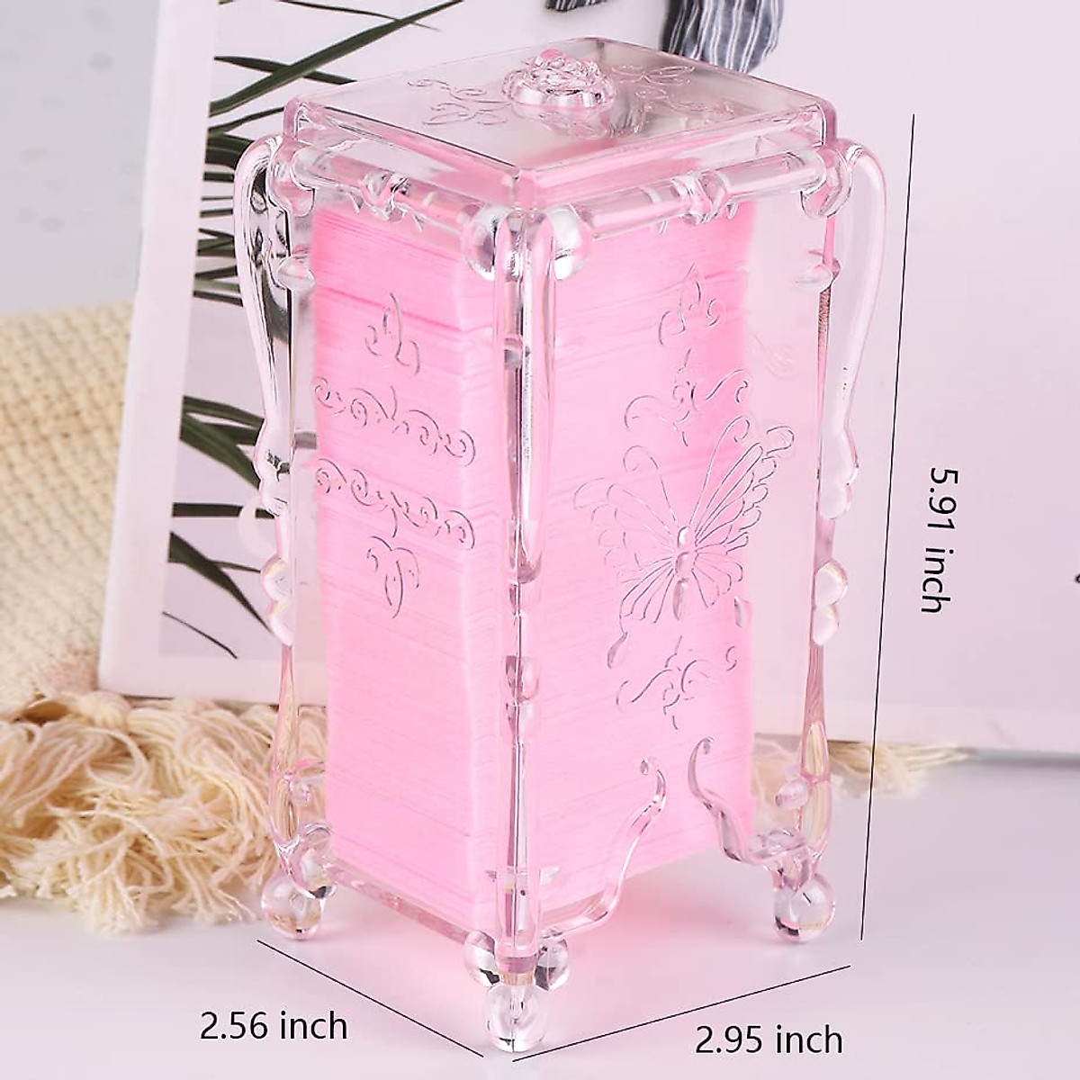 STZPRONAIL Butterfly Cotton Box Nail Storage Clear Pink Acylic Nail Wipes Cotton Pad Container Makeup Manicure Organizer Holder Nail Toos Special Box for Nail Enhancement Storage