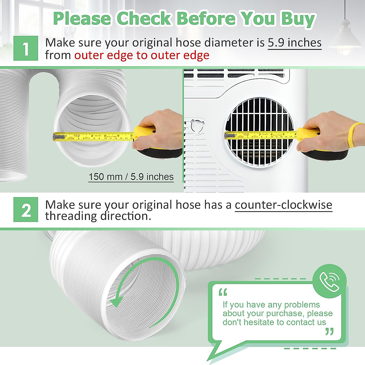 Air Conditioner Exhaust Vent Hose - 5.9" Diameter, 80" Length, Angooni Universal Counter-Clockwise Air Vent Compatible with Honeywell, Whynter, Frigidaire, LG, Delonghi Toshiba, Delonghi, JHS