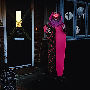 64" Halloween Clown Animatronics with Flashing Red Eyes & Moving Arm, Talking Life-Size Clown Halloween Decorations for Haunted House Outdoor Decorations (Touch and Sound Activated)