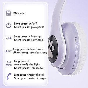 AXFEE Kids Headphones, Cat Ear Kids Bluetooth Headphones, LED Light Up Over Ear Kids Wireless Headphones with HD Stereo Sound 105dB Volume Limited, Foldable Over-Ear Headphone for PC/Pad/School-Purple