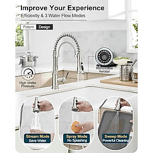 HOIGY 3 Mode 360 Degree Swivel Stainless Steel Faucet for Kitchen Sink, 1 Handle Kitchen Sink Faucet with Deck Plate, Brass Deck Mount Waterfall Bathtub Faucet Set High Flow Widespread 6-16 Inch