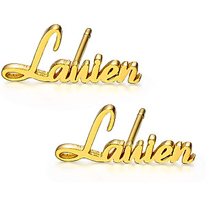 FENCCI 10K/14K/18K Gold Personalized Name Earrings Custom Made with Any Name Promise Earrings Jewelry Gift for Her Women (Yellow Gold)