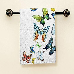 Swono Butterfly Hand Towel,Beautiful Watercolor Flying Butterflies Hand Towels for Bath Hand Face Gym and Spa Bathroom Decoration 15"X30"