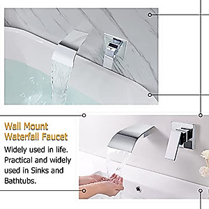 KAPHOME Waterfall Faucet Wall Mount,Brass Bathroom Waterfall Tub Faucet,Wall Mounted Bathtub Filler Tap,Chrome,KHBPC01U