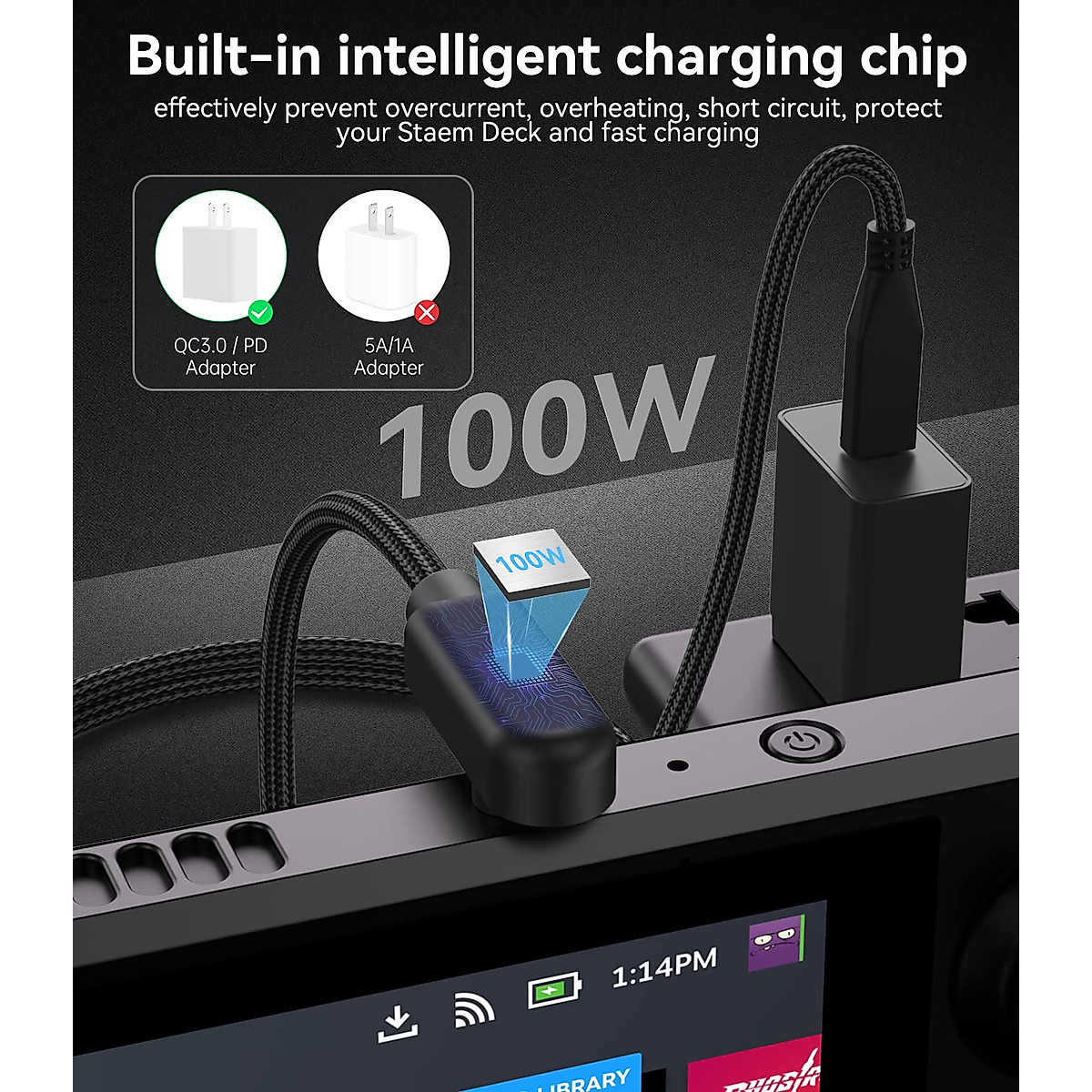 Antank 90 Degree USB C to USB C Cable for Steam Deck, [6.6FT Nylon Braided] 100W PD Fast Charging Cable Cord Compatible with Steam Deck, Nintendo Switch, Samsung Galaxy, Pixel, MacBook, iPad