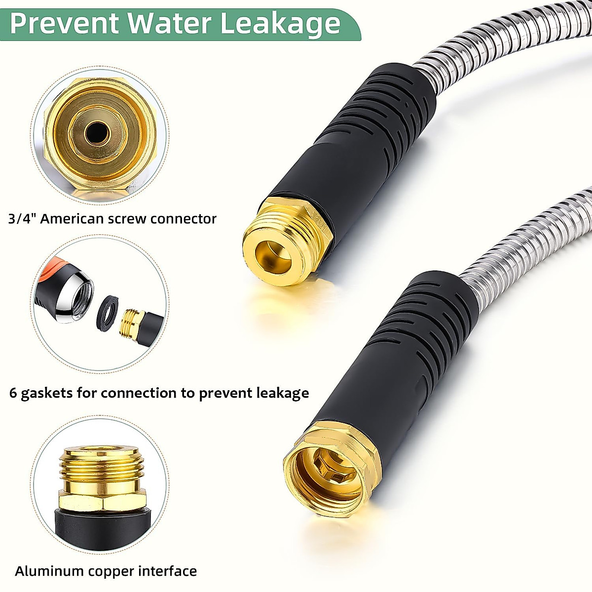 Metal Garden Hose 100ft, Yumatum 304 Stainless Steel Water Hose With 2 Hose Extension Adapter, 2-Ways Hose Splitter and 10-Function Nozzle, 3/4'' Fittings, No Tangle & Kink for Outdoor