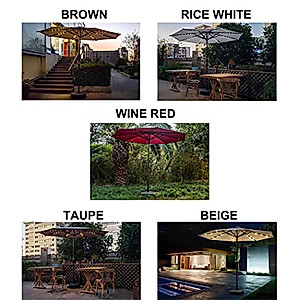 ZJDU 9 Ft Solar LED Patio Umbrella,Garden Patio Parasol,LED Lighted Outdoor Table Market Umbrella, with Push Button Tilt,for Garden, Lawn, Deck, Backyard & Pool,Gray Brown
