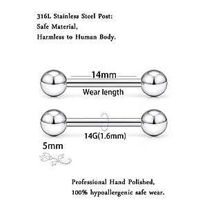 Gadeaila 14G Stainless Steel Nipple Rings Plastic Tongue Rings Straight Barbell Glitter Nipple Body Piercing Jewelry Retainer for Women Man 14MM 9/16Inch 5MM 36PCS Mixcolour