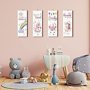 4 Pcs Unicorn Rainbow Motivational Wall Hanging Sign for Girls Children Room Wall Art Inspirational Quotes Wood Unicorn Hanging Plaque Bedroom Decorations for Baby Toddler Kids Teen