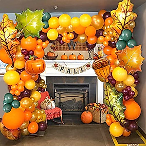 Fall Balloons Garland Arch Kit - 123pcs Thanksgiving Party Decorations With Maple Leaves balloon for Autumn Little Pumpkin Baby Shower Birthday Party Decor