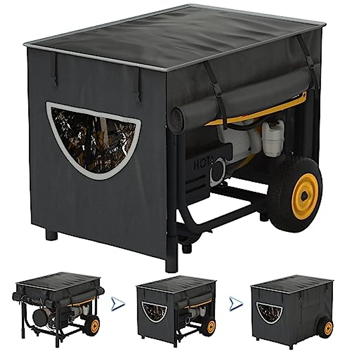 GEHENG Runtime Generator Cover, 100% Waterproof Generator Cover, Double Layer Design, All Weather Use, Extra Heavy Duty 600D Water Resistant Polyester Tarp, 32"x24"x24", Tear-resistant, black.