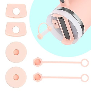 BGAANM Silicone Spill Proof Stopper Set Compatible with Stanley Quencher H2.0 FlowState Tumbler 40oz/ 30oz, Accessories Include 2 Straw Cover Cap, 2 Square Spill Stopper, 2 Round Leak Stopper (Pink)