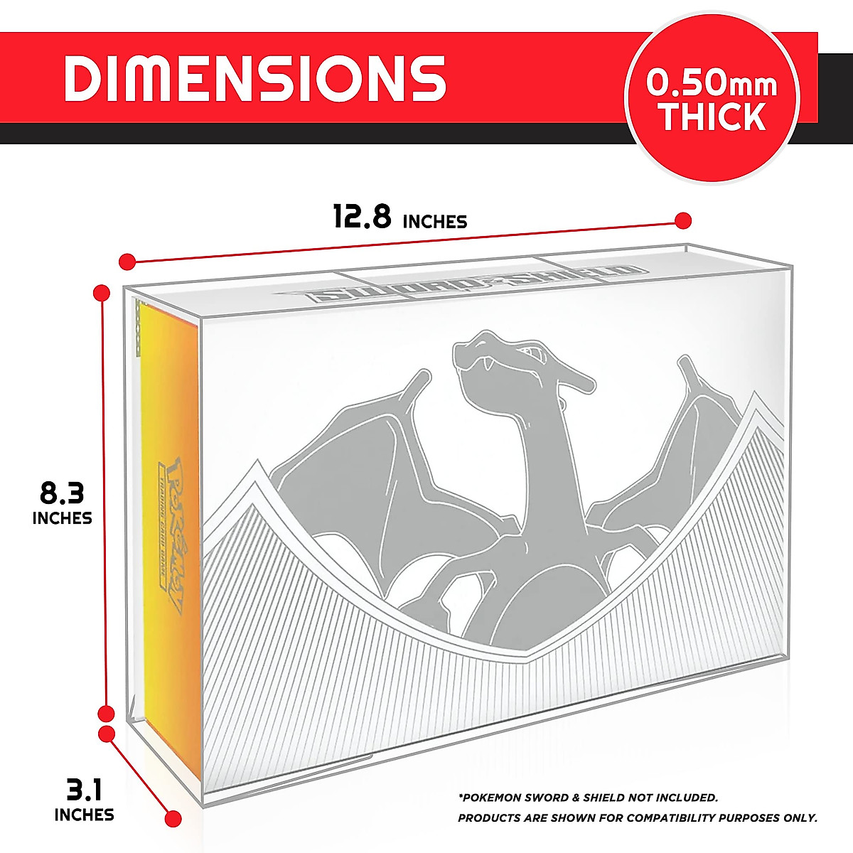 EVORETRO Display Case Protector Compatible with Pokémon TCG Sword & Shield Charizard Ultra Premium Collection Box (Pokemon Collection Box NOT Included) 0.50mm PET Plastic Protector Case