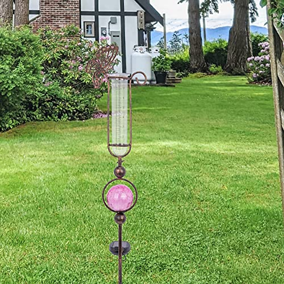 MUMTOP Rain Gauge Outdoor - 36 Inch Solar Butterfly Crackle Glass Stake Lights for Lawn, Yard and Garden