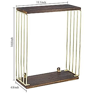 MyGift 2 Tier Modern Brass and Burnt Wood Floating Shelf, Decorative Shadow Box Wall Shelf