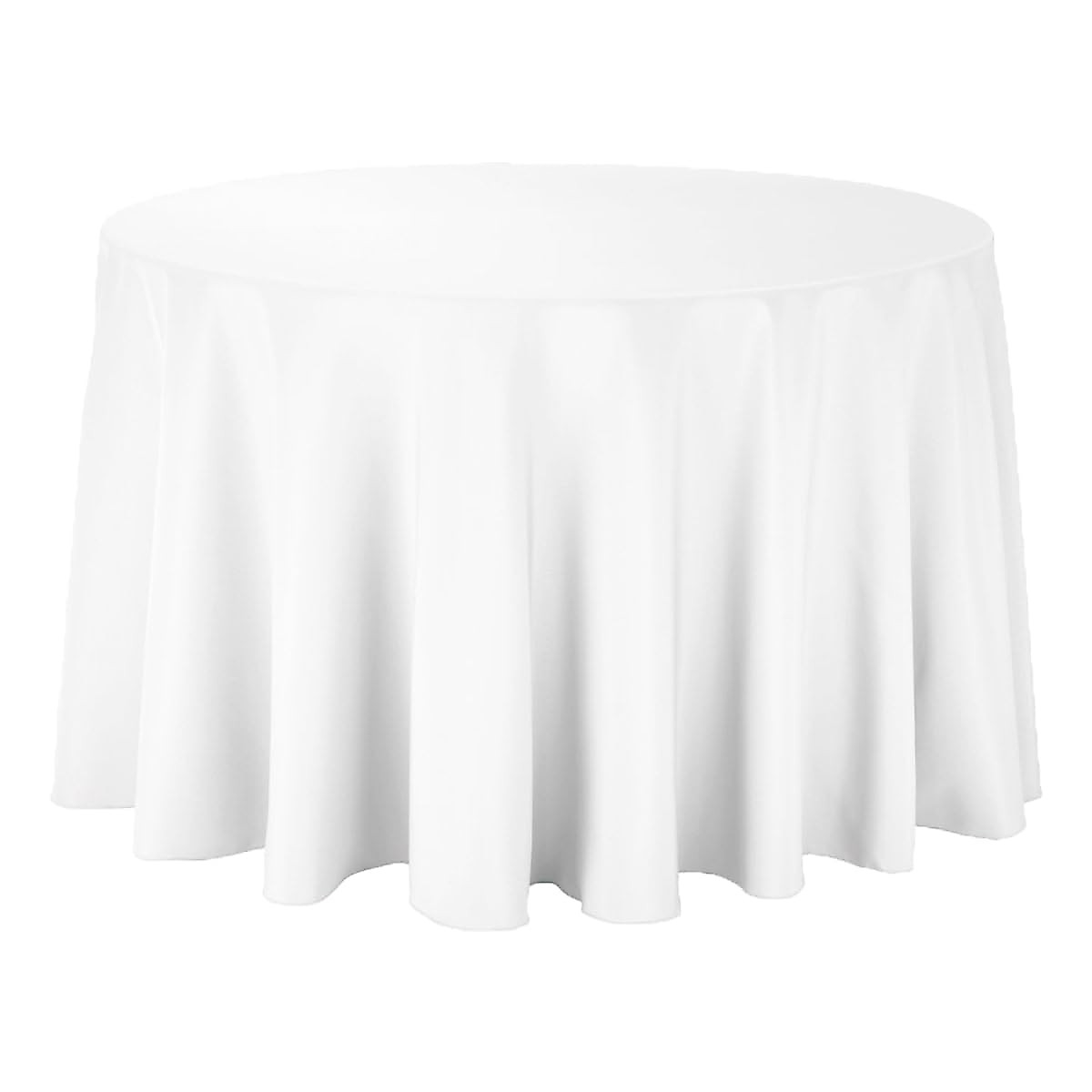 10-Pack 120-Inch Round White Polyester Tablecloths – Machine Washable, Durable, Wrinkle-Resistant Linens for 8-Foot Tables – Ideal for Weddings, Banquets, Restaurants, Parties