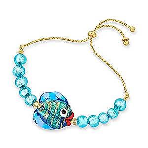 Ross-Simons Italian Multicolored Murano Glass Fish and Bead Bolo Bracelet With 18kt Gold Over Sterling