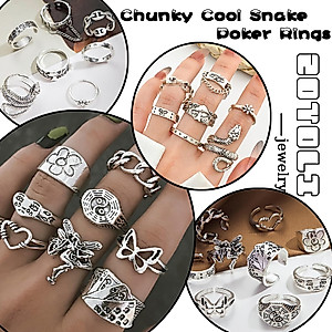 ZOVOLI 42-45PCS Vintage Sliver Goth Punk Rings Set for Women Men Cool Gothic Ring Pack Y2K Open Chunky Knuckle Emo Rings Skull Snake Flower Butterfly Trendy Stackable Rings for Gift (45PCS)