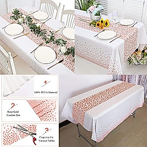 FECEDY 4 Packs 54"x108" Rose Gold Wave Point White Disposable Plastic Table Cover Waterproof Tablecloths for Rectangle Tables up to 8 ft in Length Party Decorations