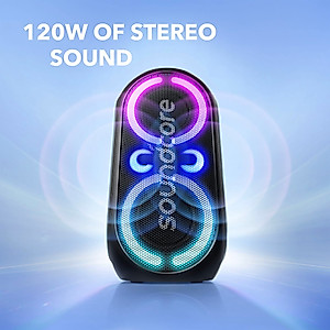 Soundcore Anker Rave Party 2 Portable Speaker, 120W Stereo Sound, PartyCast 2.0, Light Show, IPX4 Water-Resistant, 16H Playtime, Mic Input, Custom EQ & Bass Up for Party (Renewed)