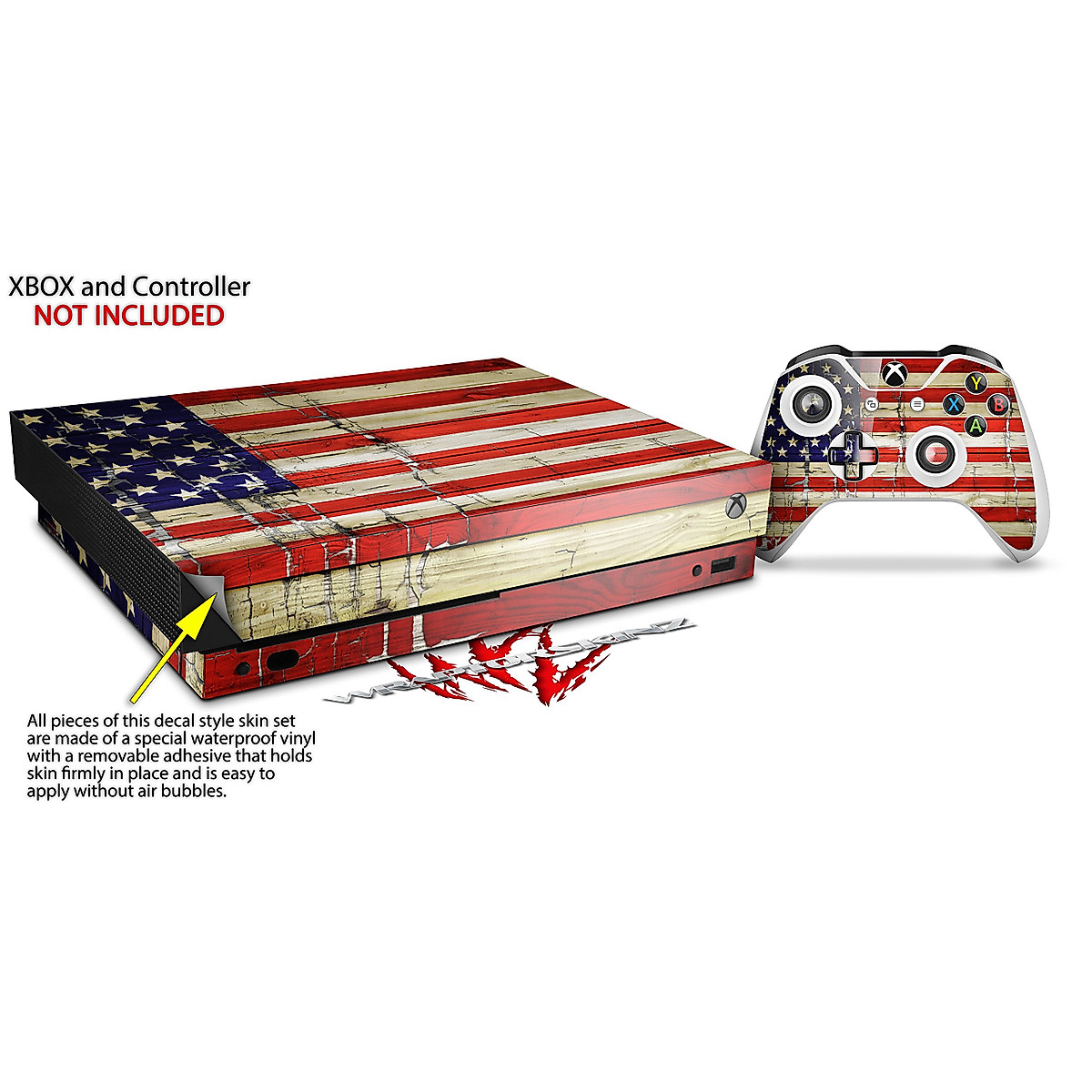 WraptorSkinz Decal Vinyl Skin Wrap Compatible with Xbox One X Console and Controller - Painted Faded and Cracked USA American Flag