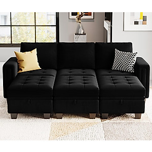 Belffin Velvet Long 2-Seat Module for Modular Sofa Sectional Couch Accent Armless 2 Seater Sofa Couch Chair Modern Fabric Black