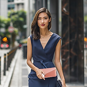 OYATON Wallet for Women - Large Faux Leather Women's Zipper Wristlet Wallet with Detachable Strap - Long Clutch Wallet with Cell Phone Pocket (Pink Red)