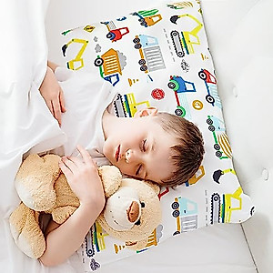Baby Toddler Pillow with Pillowcase - 13x18 Organic Cotton Truck Pillows for Sleeping, Kids Pillow, Travel Pillows for Sleeping Nap, Mini Pillow, Toddler Bed Cot Pillows for Boy Girl 3-5 Years Old